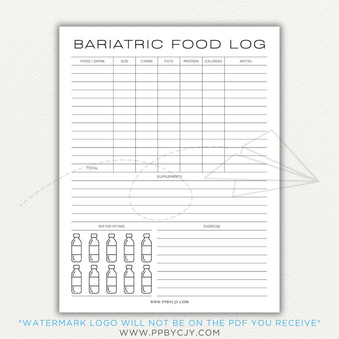 Bariatric Food Log | Gastric Bypass Post Surgery Nutrition Journal ...