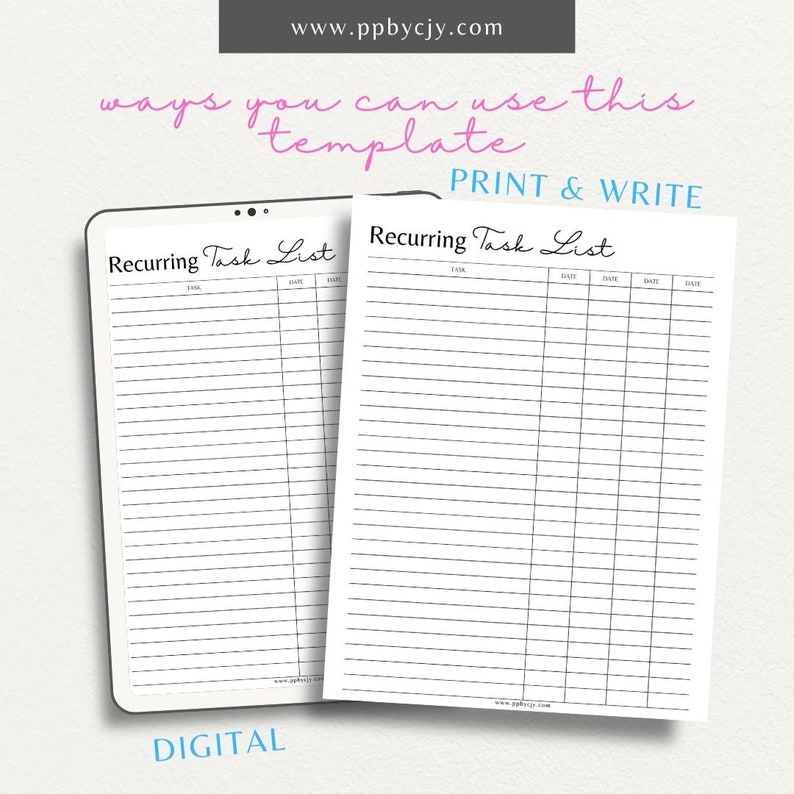Recurring Task Checklist Routine Task Chore Tracker Monthly Task ...