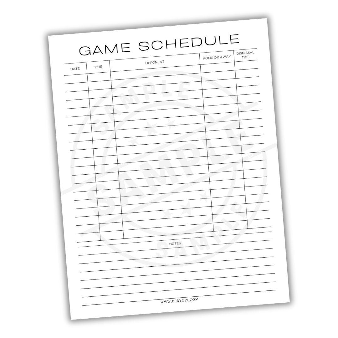 Sports Team Game Schedule Printable PDF Template | Season Game Planner ...