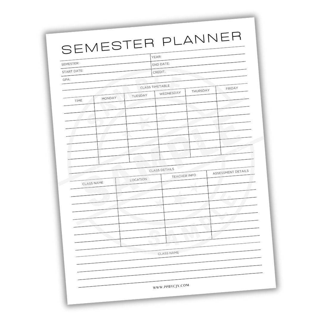 Semester Planner Printable Template | Digital Download | Academic ...