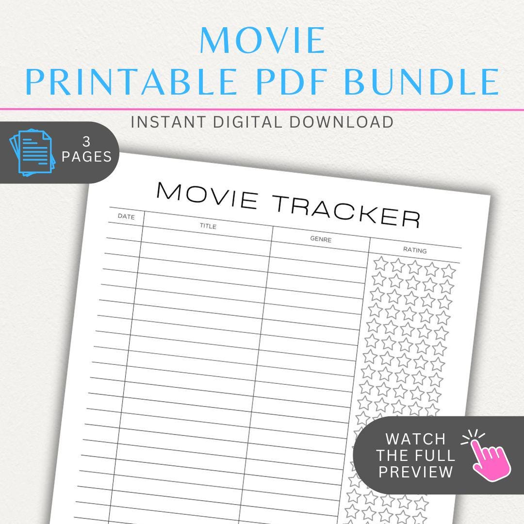 Movie Tracker Review Printable | Cinema Film Critique Log | Movie ...