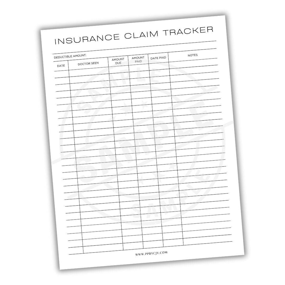Insurance Claim Tracker Printable PDF | Claim Log Sheet | Track Claim ...