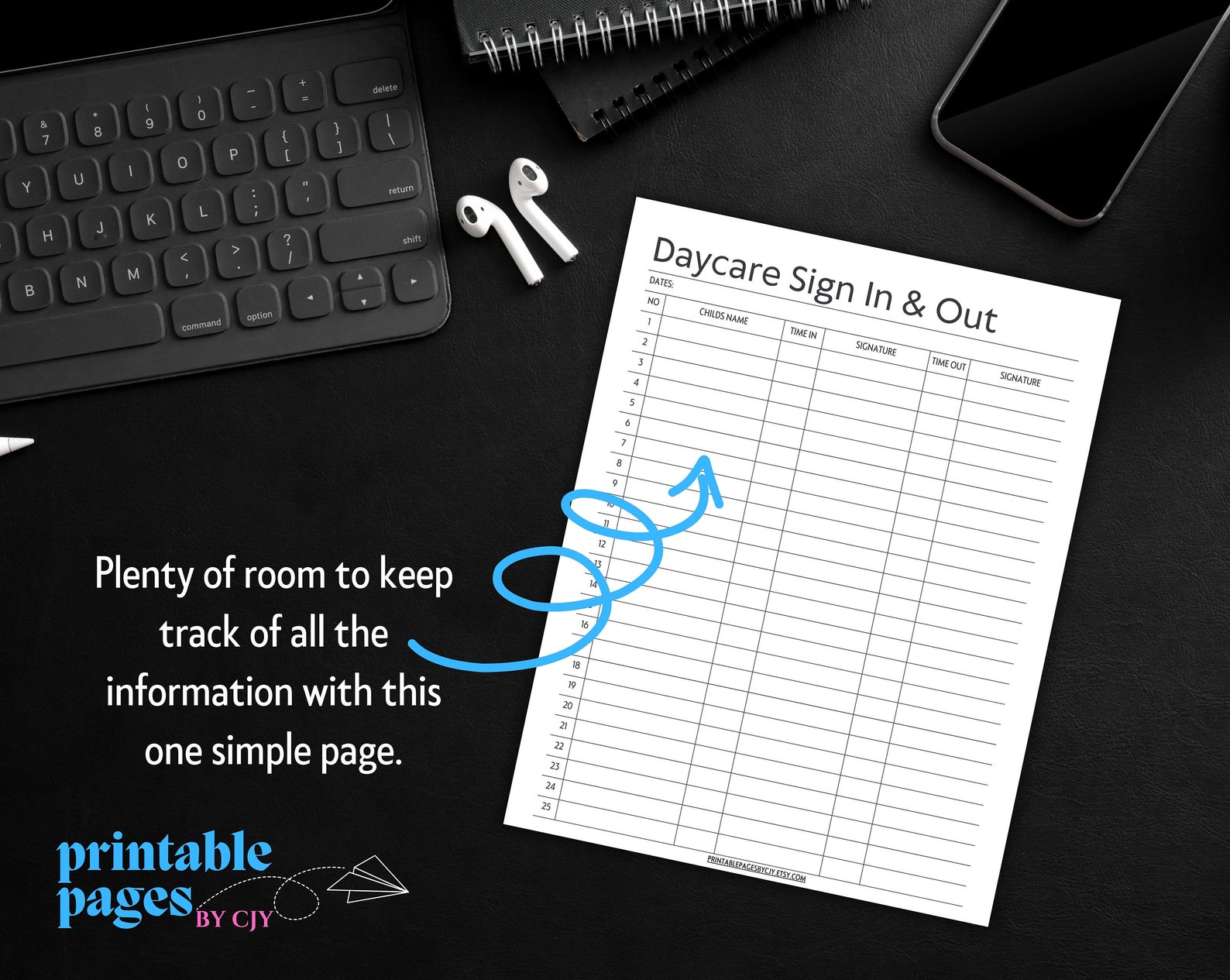 Daycare Sign in Sheet Printable Childcare Check in Form - Etsy