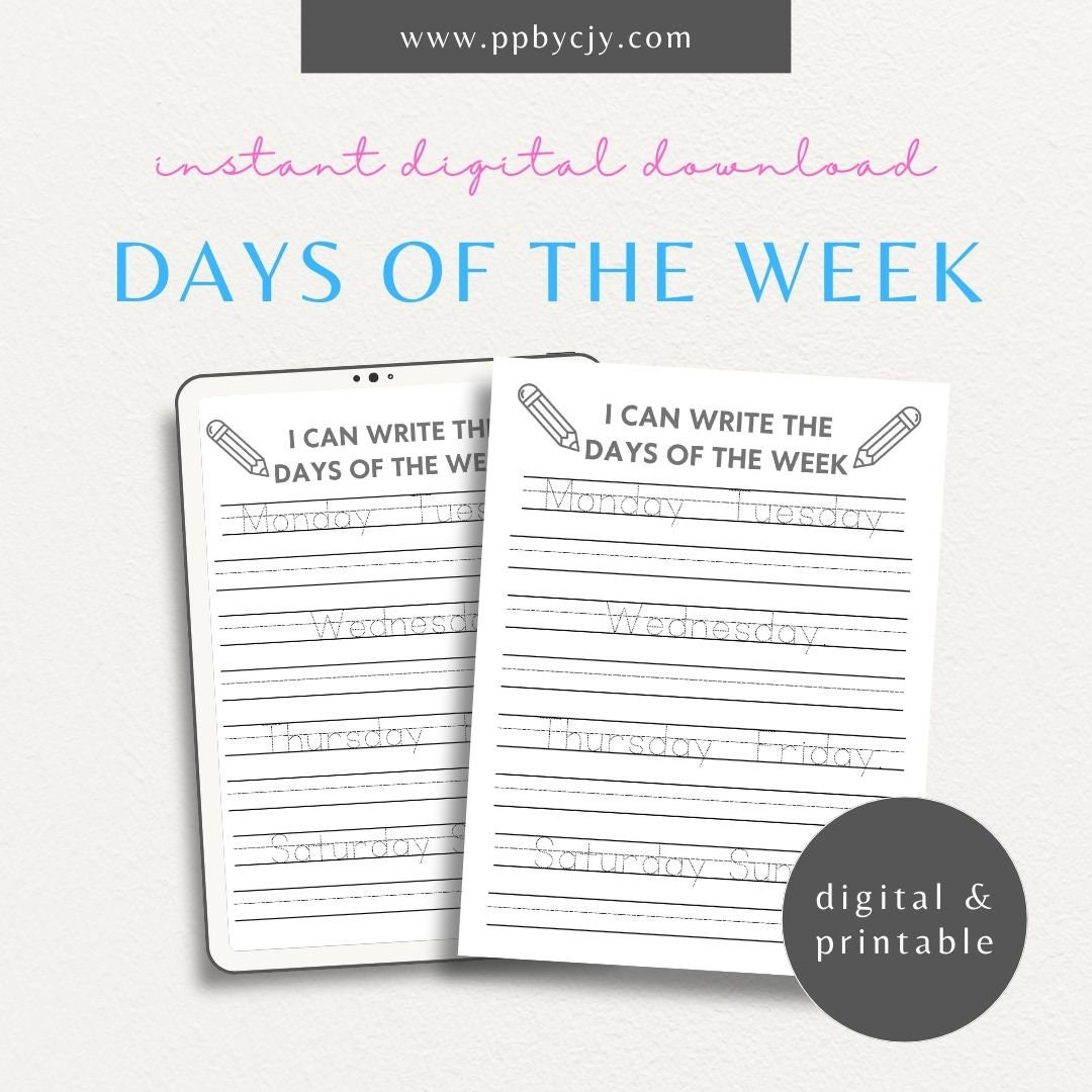 Days of the Week Worksheet | Kindergarten Letter Tracing Activity ...