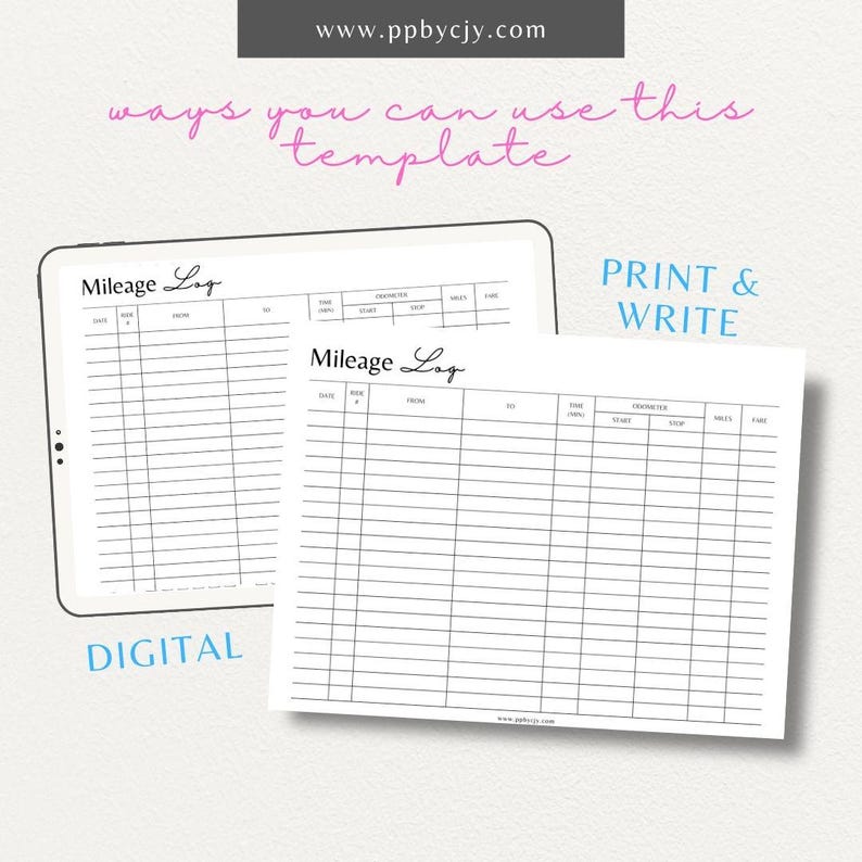 Rideshare Mileage Log Printable | Uber Driving Tracker | Lyft Digital ...
