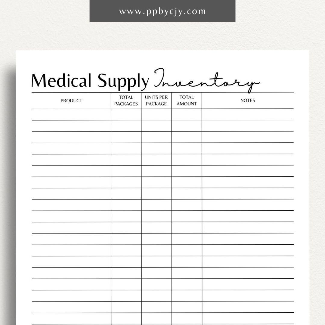 Medical Supply Inventory Printable Template | Digital Download ...