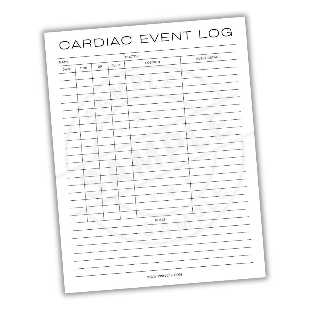 Cardiac Event Log Printable Template | Digital Download | Heart Health ...