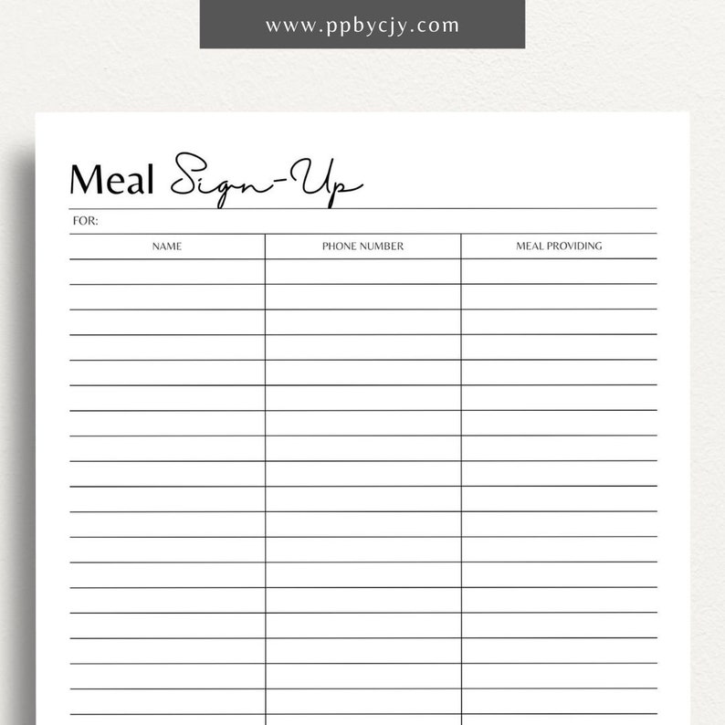 Meal Sign-up Sheet Printable Template | Digital Download | Organized ...