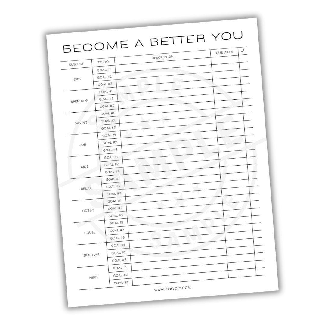 Become a Better You Printable Template | Digital Download | Personal ...