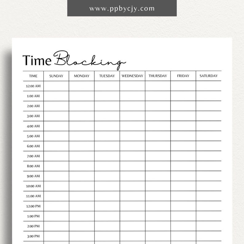 Time Blocking Daily Schedule Hourly Task Productivity Management ...