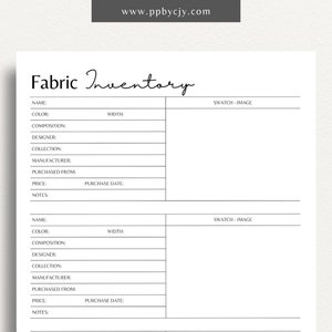 Fabric Stash Inventory Sheet | Sewing Project Textile Supplies Log ...
