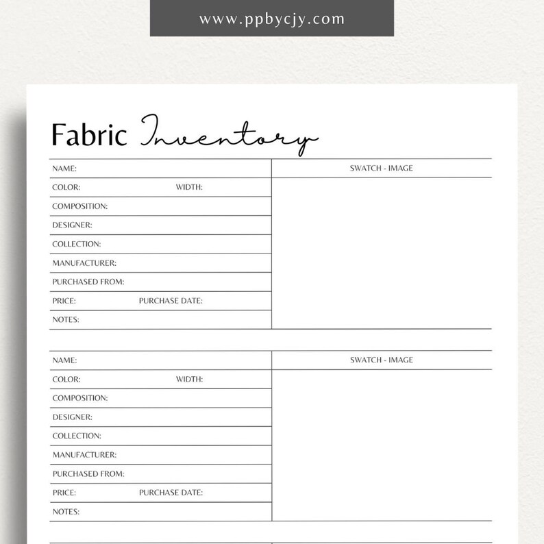 Fabric Stash Inventory Sheet | Sewing Project Textile Supplies Log ...