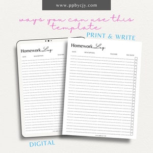 Homework Assignment Log Student Schoolwork Planner Daily Homework Task ...