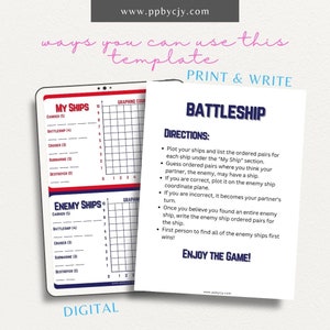 Battleship Game Printable Template | Digital Download | Classic ...