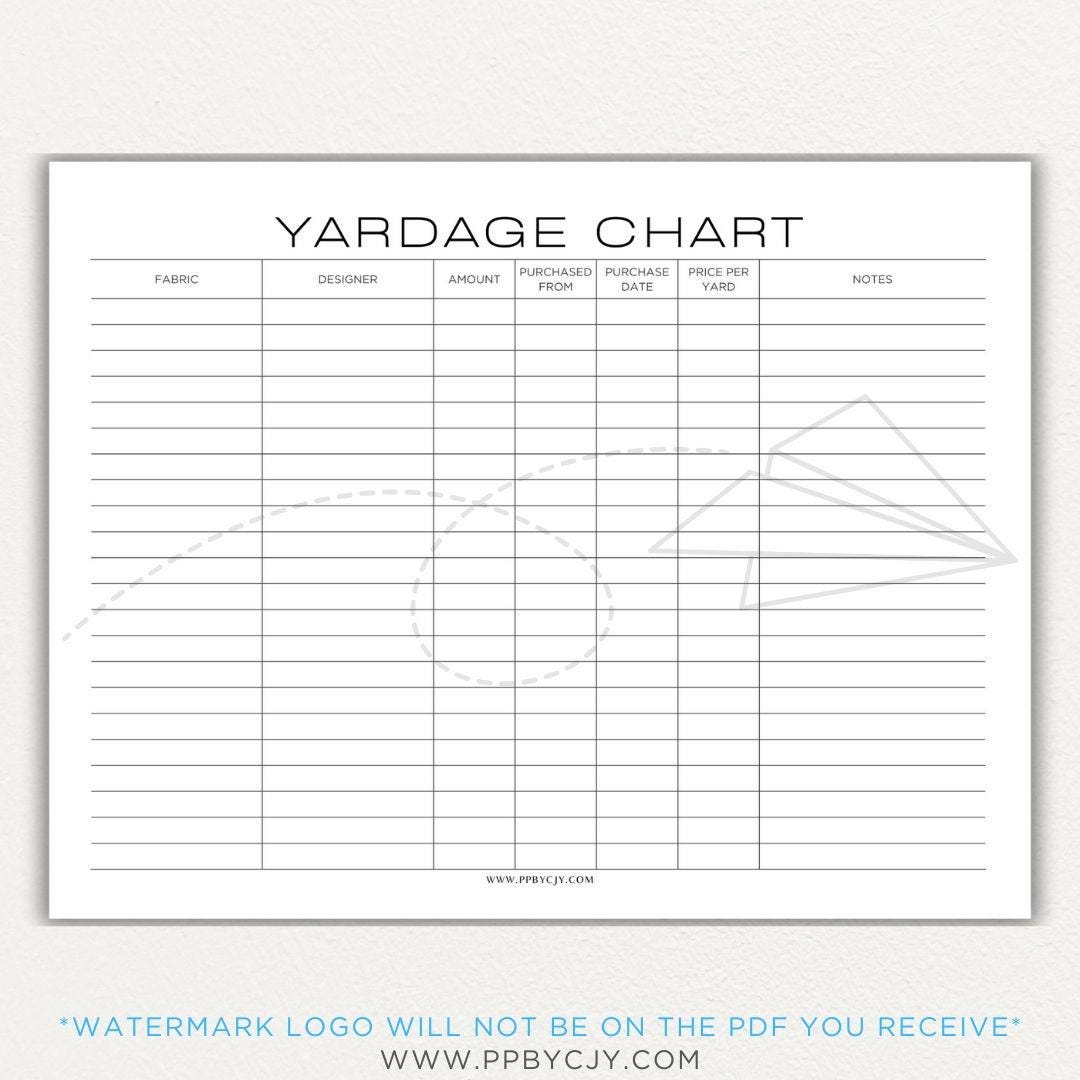 Fabric Yardage Inventory Chart | Instant Digital Download | Sewing ...