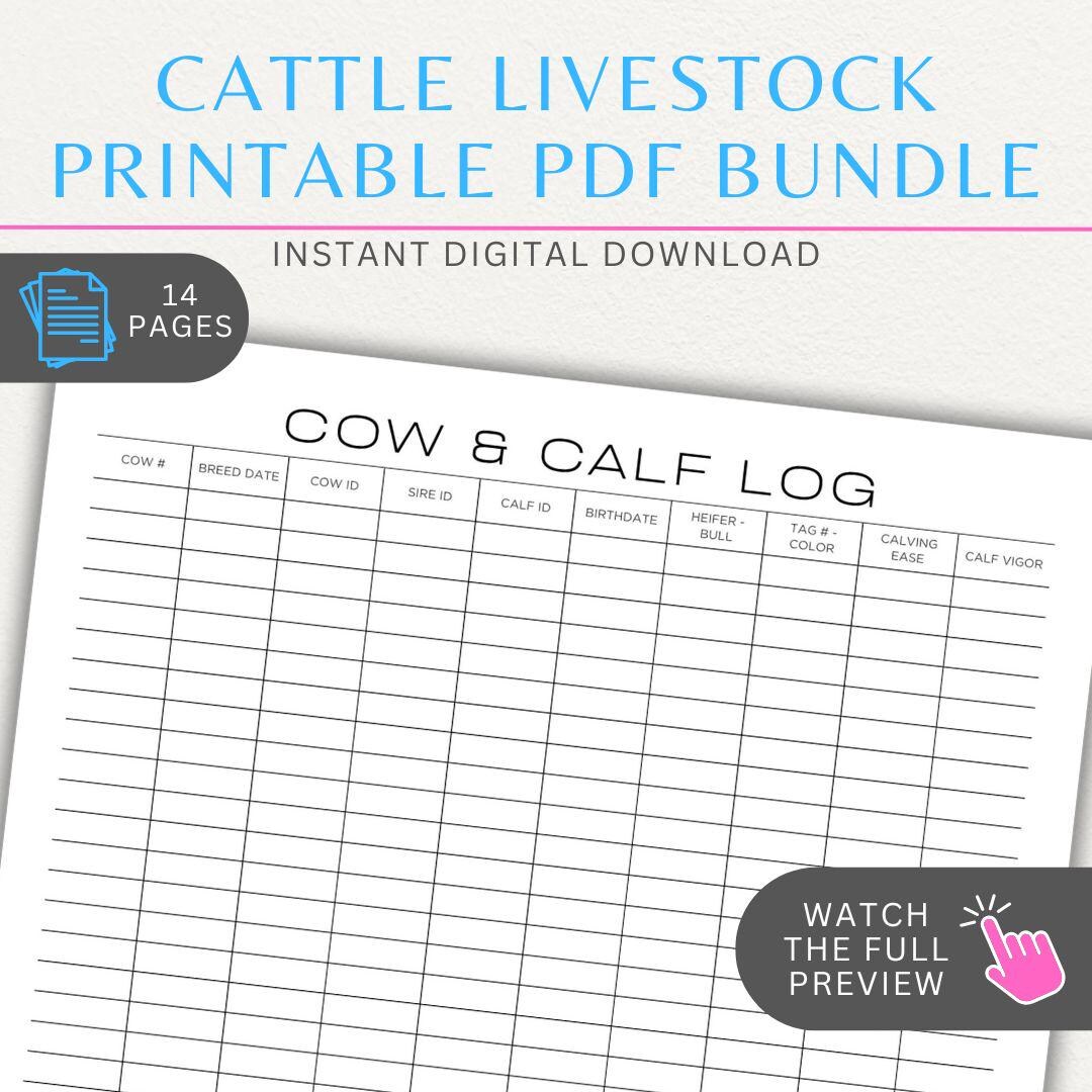 Cattle Ranch Management Tracker | 14-page Livestock Herd Dairy Record ...