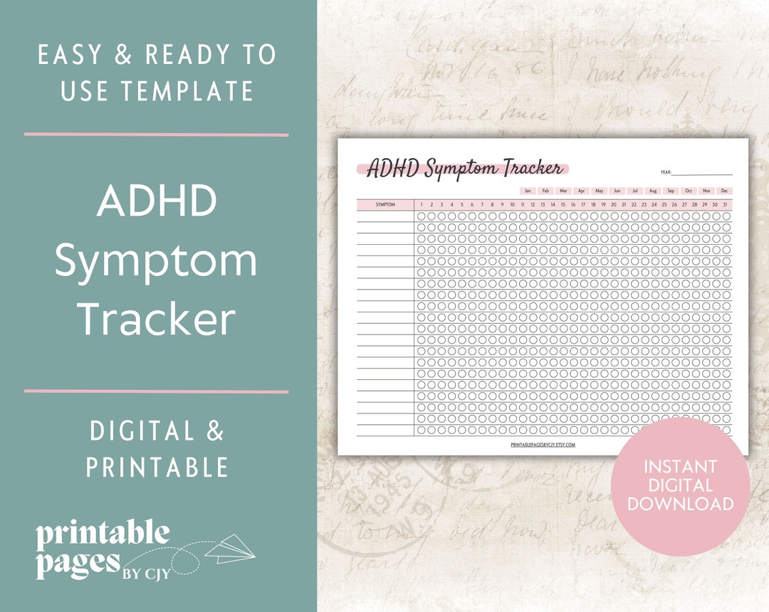 ADHD Symptom Tracker Printable Symptom Medical Health Journal ADHD ...