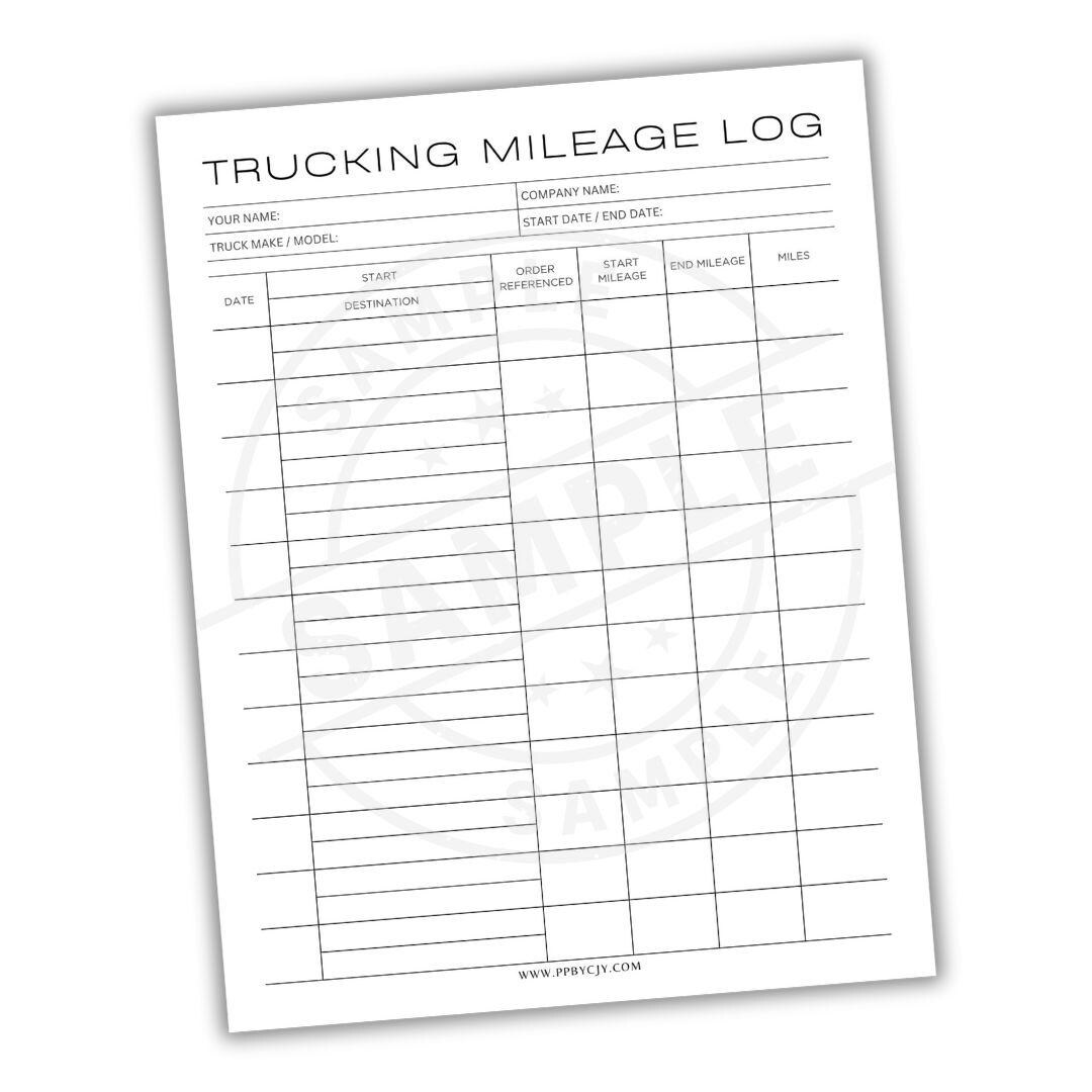 Trucking Mileage Log Printable PDF | CDL Driver Trip & Mileage Record ...