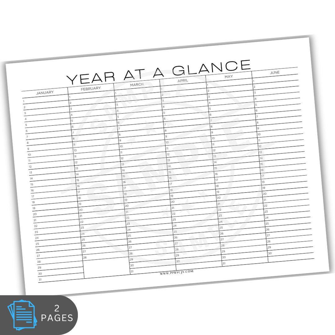 Year at A Glance Planner | Instant Digital Download | Annual Schedule ...