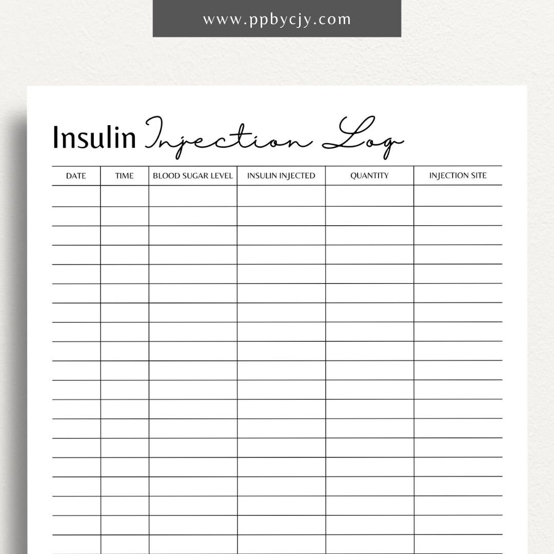 Insulin Injection Log | Diabetes Medication Dosage Tracker | Diabetic ...