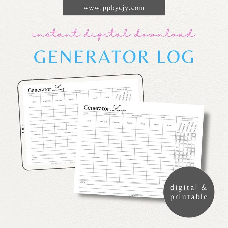 Generator Log Printable Template | Maintenance & Usage Tracker ...