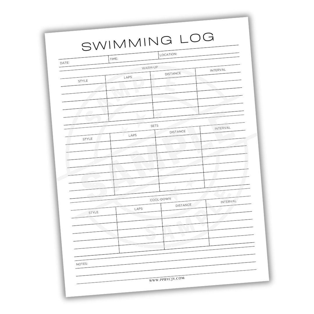 Swimming Log Printable PDF Template | Swim Training Tracker | Track ...