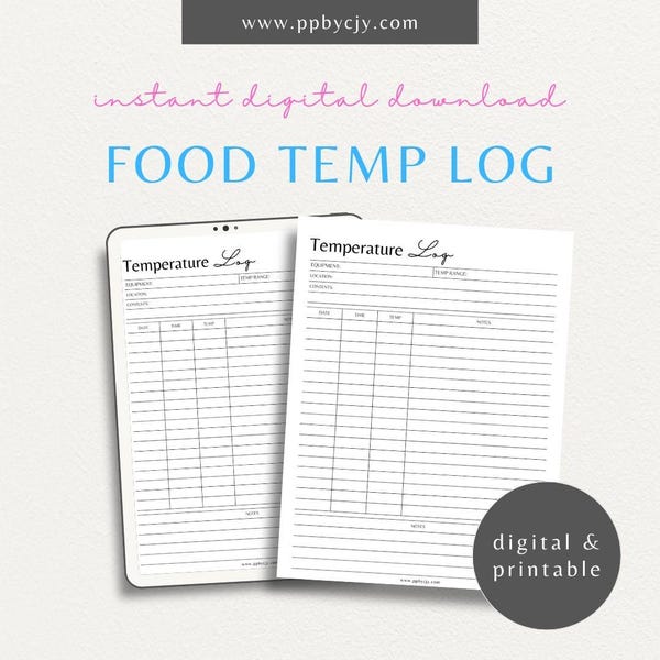 Food Cooking Temp Log Sheet - Etsy
