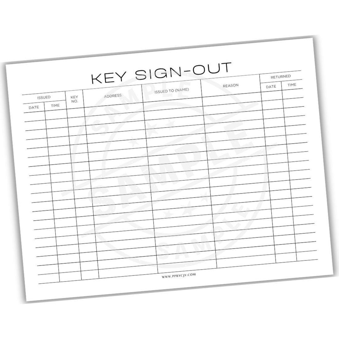 Key Sign-out Tracking Sheet | Printable Key Log | Office, Property ...