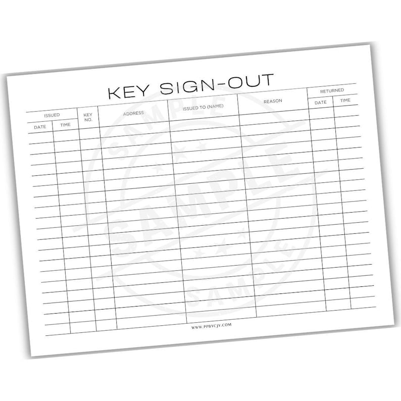 Key Sign-out Tracking Sheet | Printable Key Log | Office, Property ...