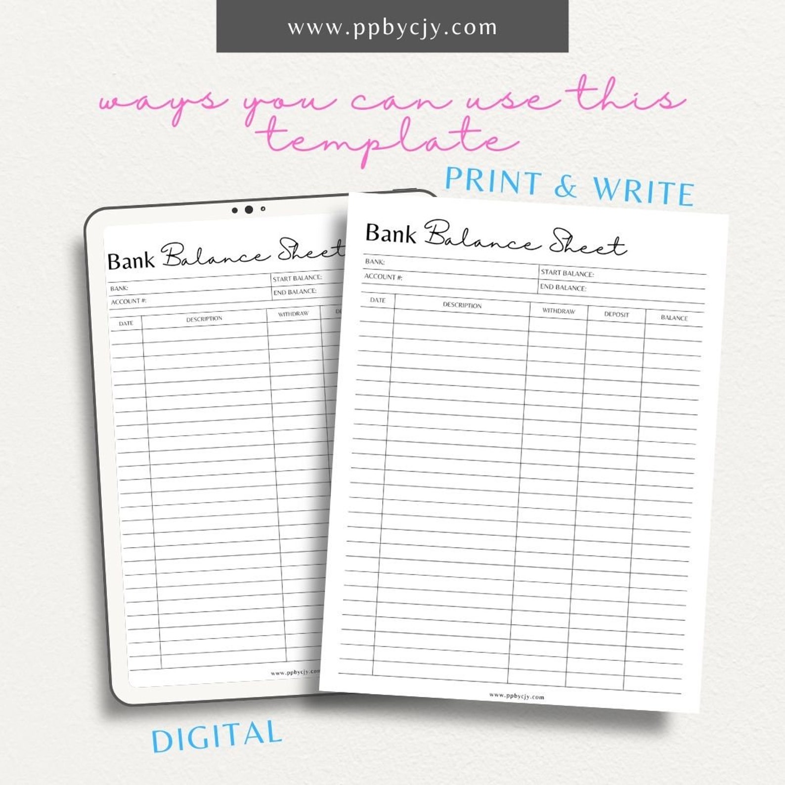 Bank Balance Accounting Sheet | Personal Financial Money Management ...