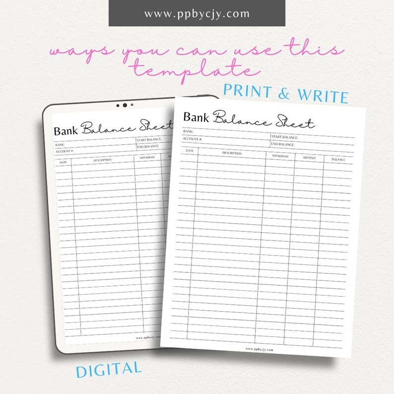 Bank Balance Accounting Sheet | Personal Financial Money Management ...