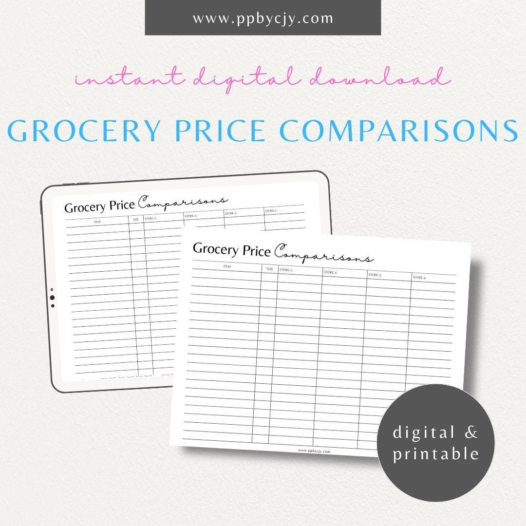 Grocery Price Comparison Chart Printable Template | Instant Digital ...