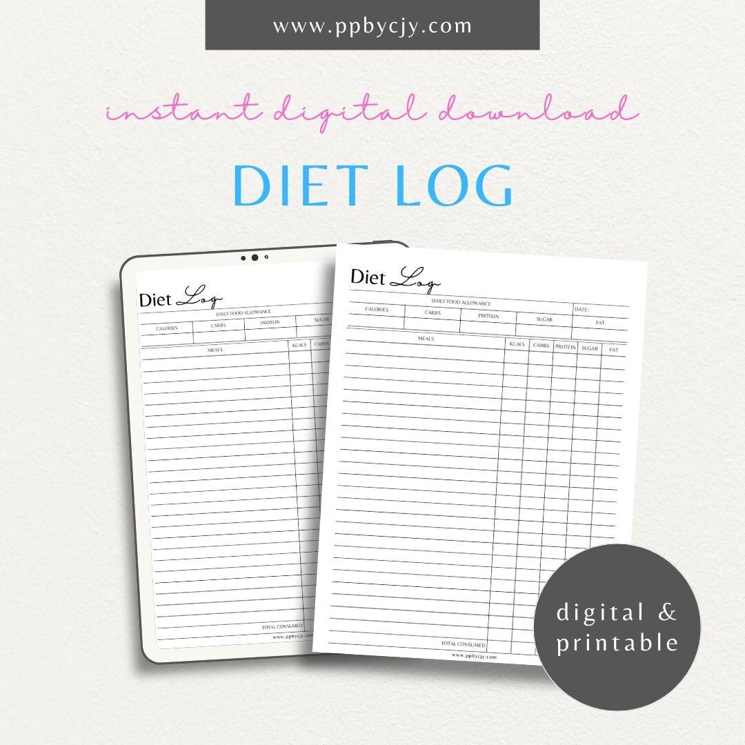 Diet Log Printable Template | Instant Digital Download | Daily Food ...