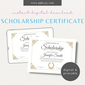 Customizable Scholarship Certificate | Personalized Academic Award ...