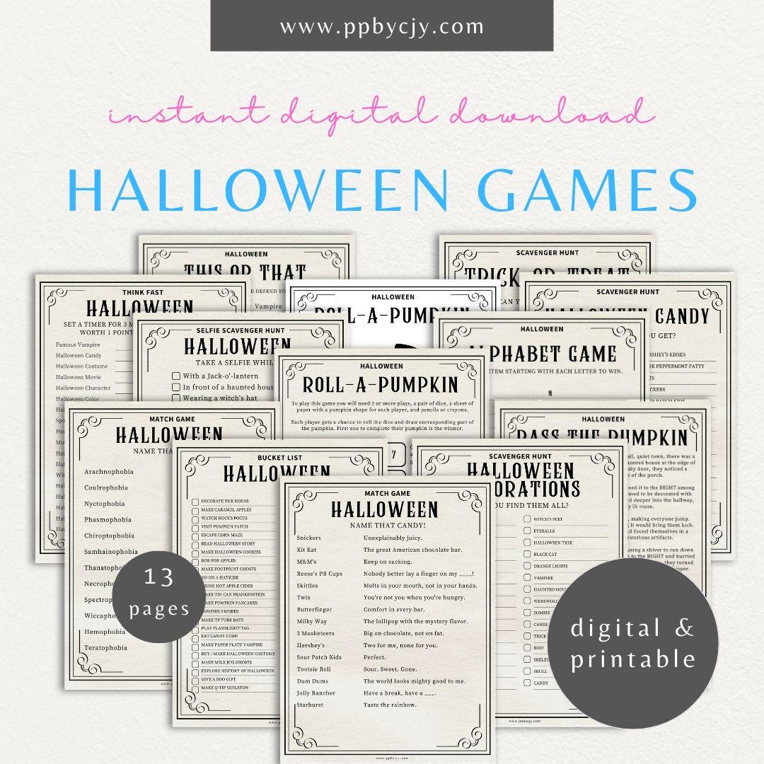 Halloween Game Bundle Printable Template | Digital Download | Pass the ...