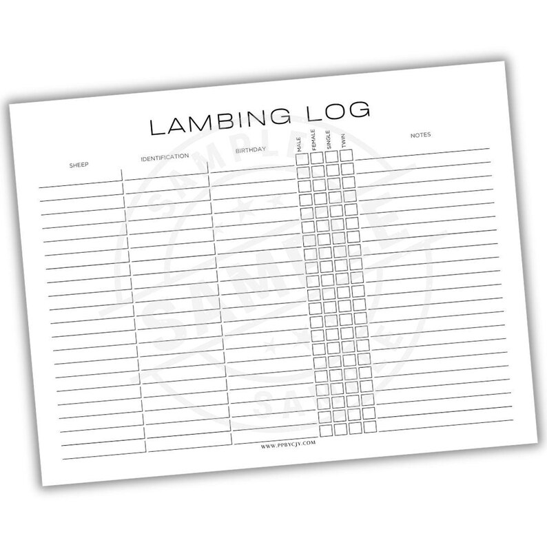 Sheep Lambing Management Breeder Log | Farm Animal Flock Birthing ...
