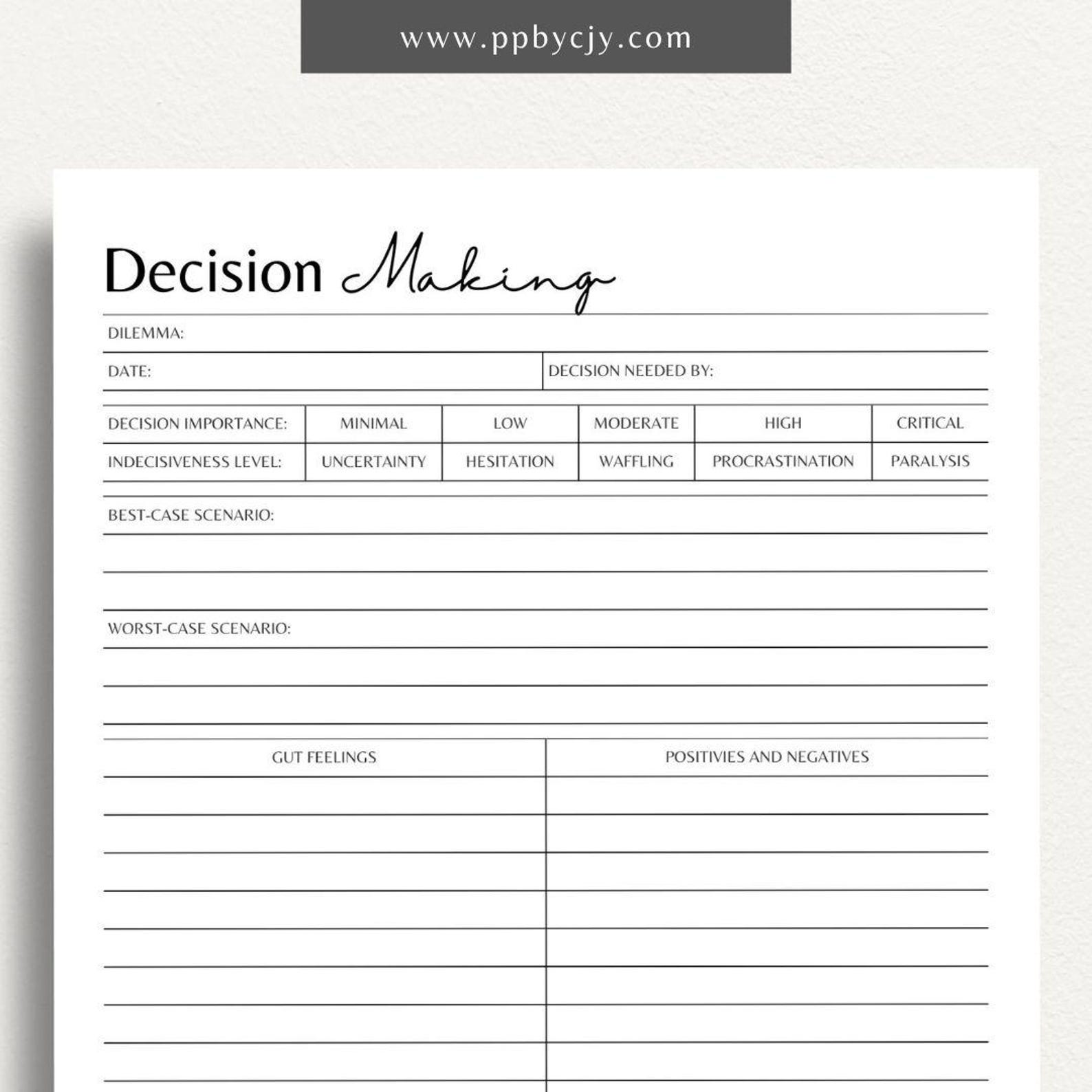 Decision-making Sheet Printable Template | Digital Download | Pros and ...