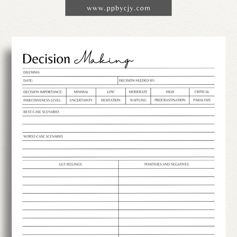 Decision-making Sheet Printable Template | Digital Download | Pros and ...