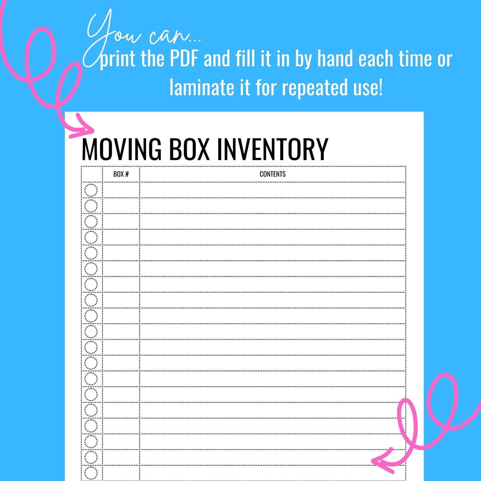 Moving Box Inventory List Moving Box Contents Moving - Etsy