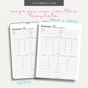 Semester Planner Printable Template | Digital Download | Academic ...