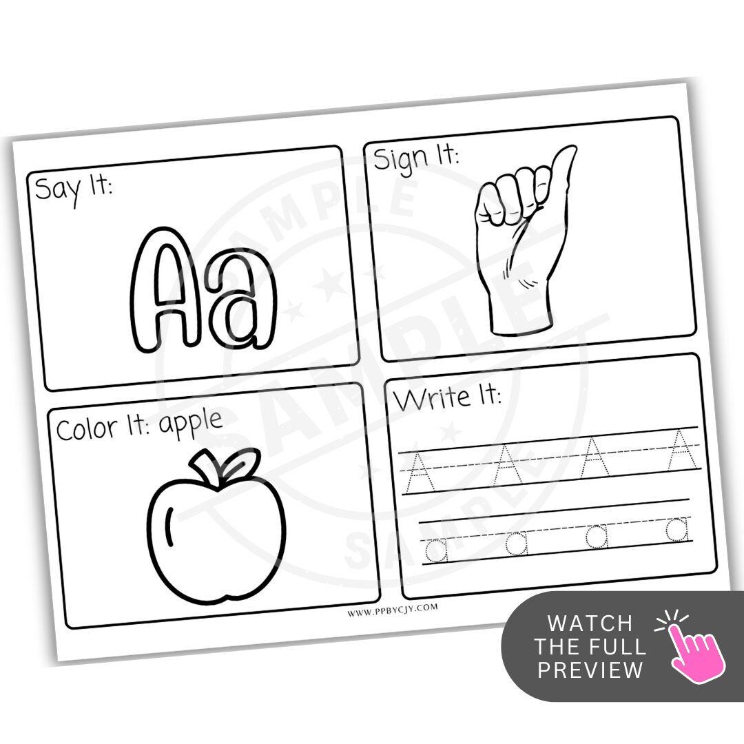 Alphabet Worksheet 26 Pages | See It, Sign It, Write It, Color It | ASL ...