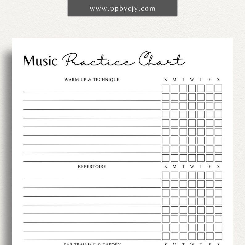 Music Weekly Practice Chart Musical Instrument Lesson Tracker Musician ...