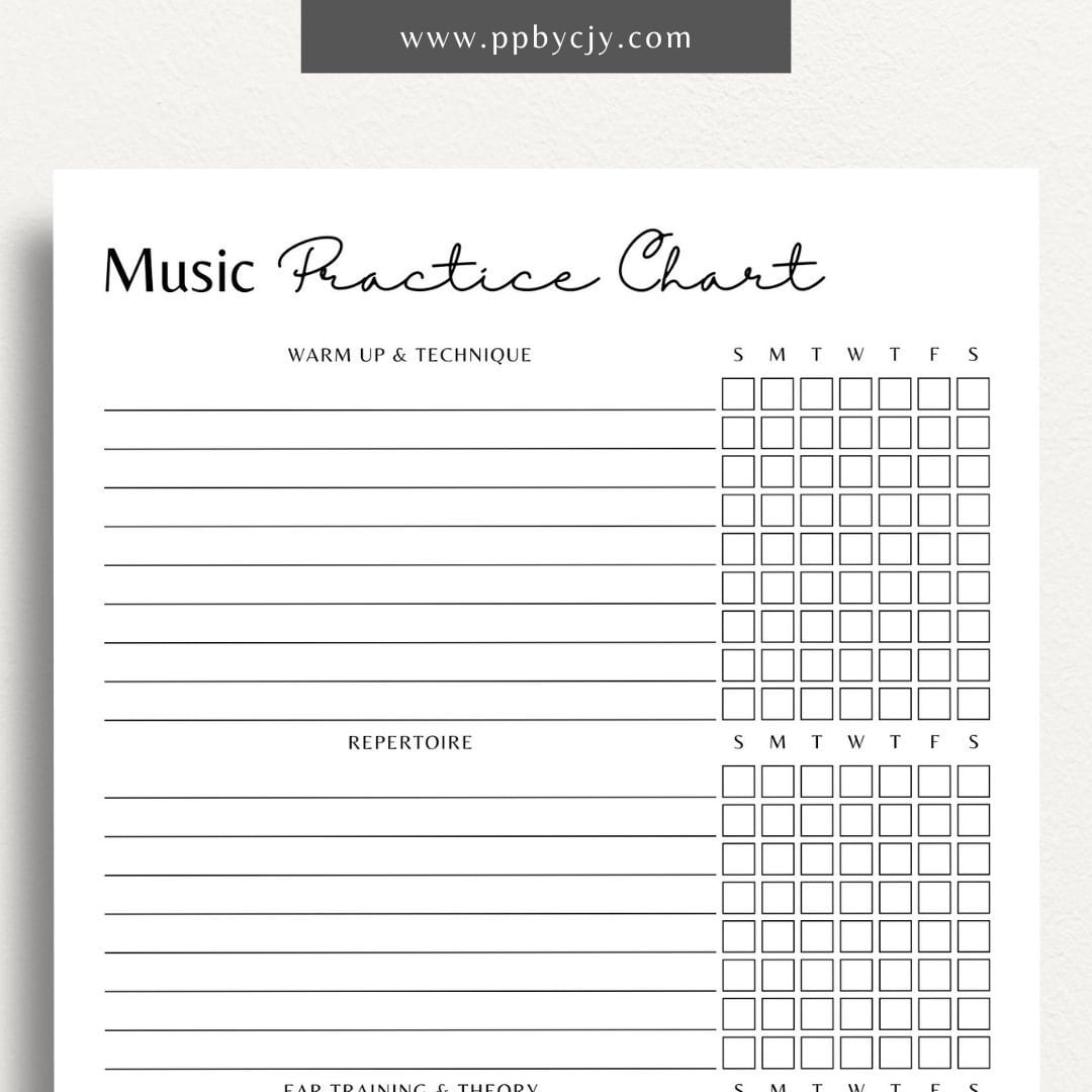 Music Weekly Practice Chart Musical Instrument Lesson Tracker Musician ...