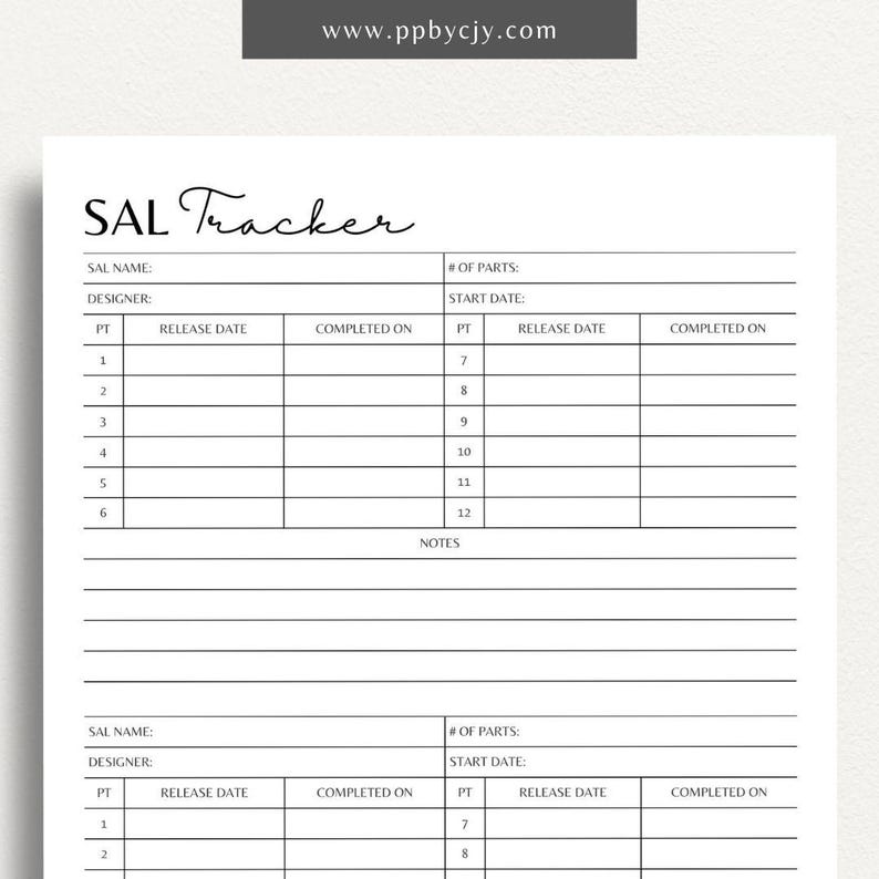 SAL Stitch-a-long Tracker Printable Template | Digital Download ...