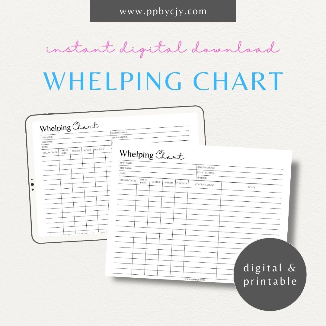 Puppy Whelping Chart Birthing Log | Dog Breeding Litter Management ...