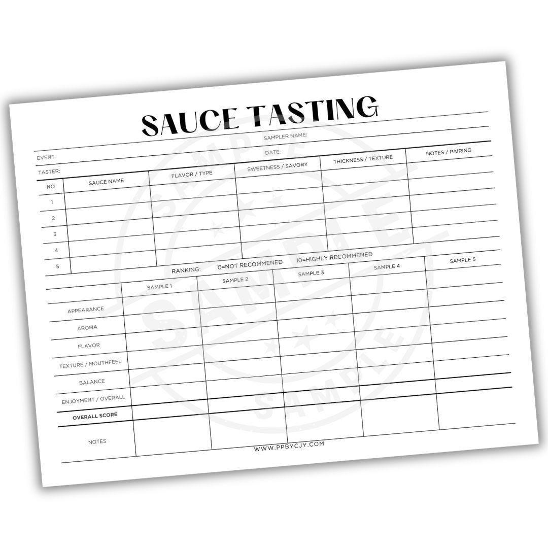 Sauce Tasting Scorecard | Flavor & Recipe Rating Printable | Food Event ...