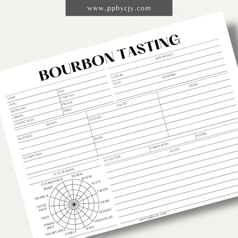 Bourbon Tasting Scorecard Printable Template | Digital Download ...