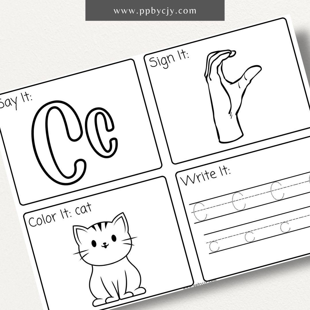 Alphabet Worksheet Printable Template Say It, Sign It, Color It, Write ...