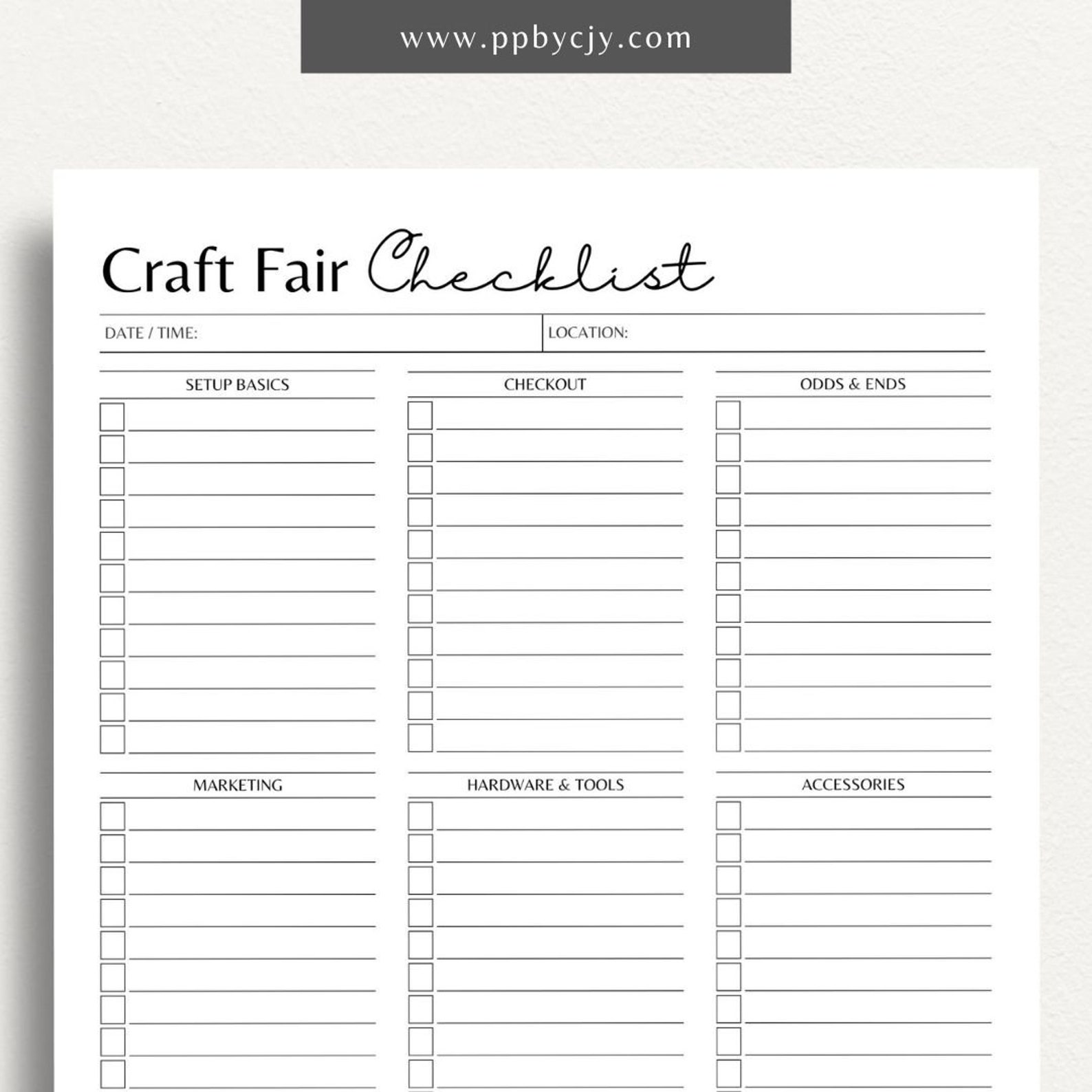 Craft Fair Checklist Printable Template Digital Download Event ...