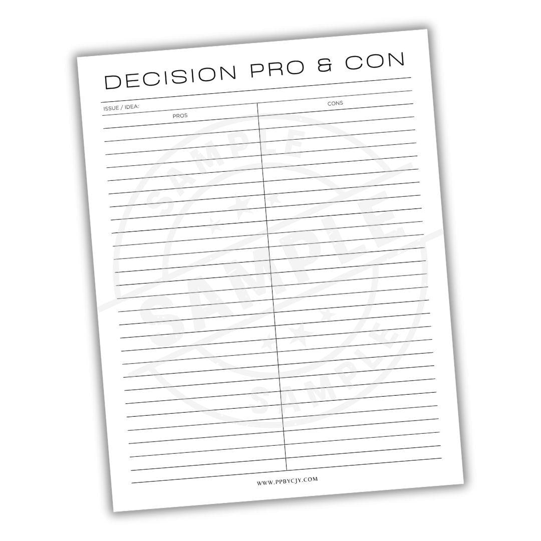 Decision Making Pro Con List | Choice Comparison Decision Helper ...